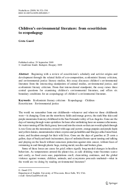 (PDF) Children’s environmental literature: from ecocriticism to ecopedagogy