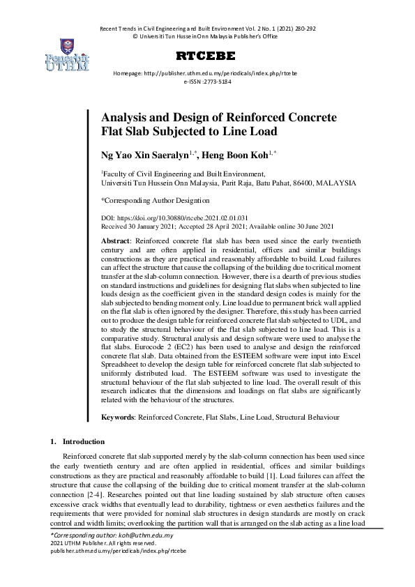 (PDF) Analysis And Design Of Reinforced Concrete Flat Slab Subjected To Line Load
