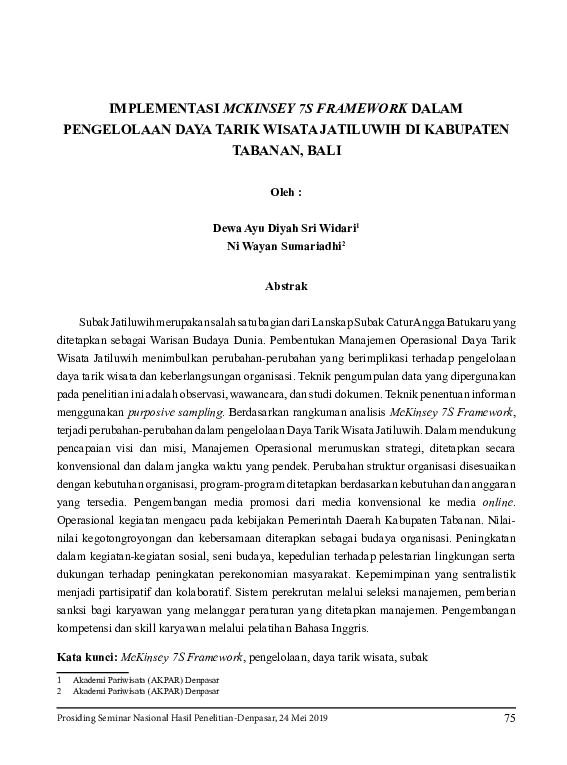 (PDF) Implementasi McKinsey 7S Framework Dalam Pengelolaan Daya Tarik ...