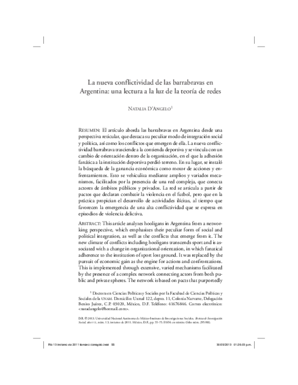 (PDF) La nueva conflictividad de las barrabravas en Argentina: una lectura a la luz de la teoría ...