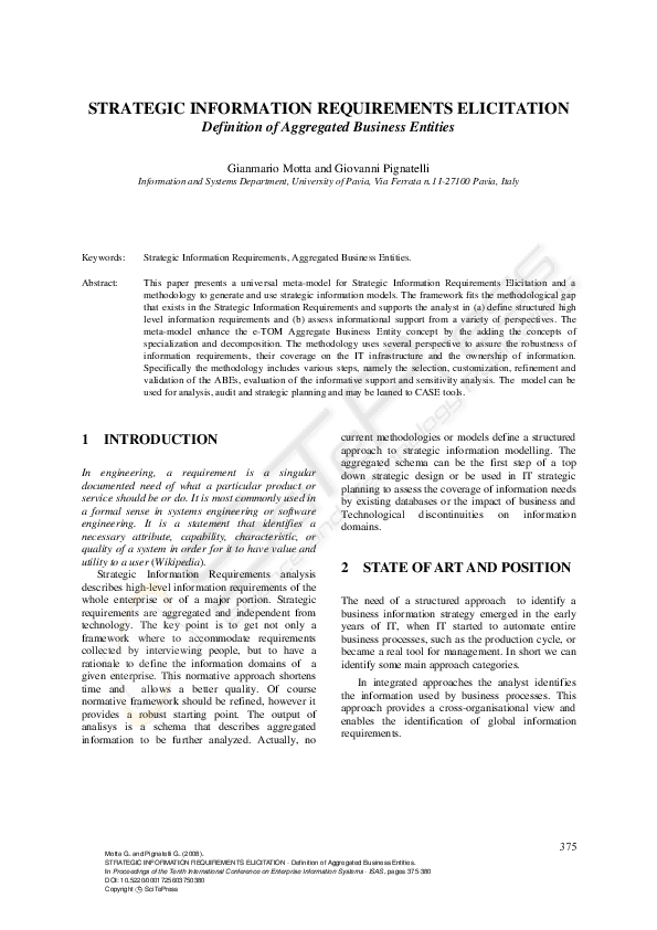 (PDF) STRATEGIC INFORMATION REQUIREMENTS ELICITATION - Definition of ...