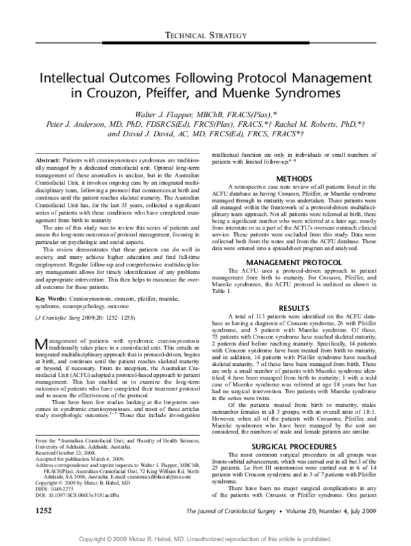 (PDF) Intellectual Outcomes Following Protocol Management in Crouzon ...