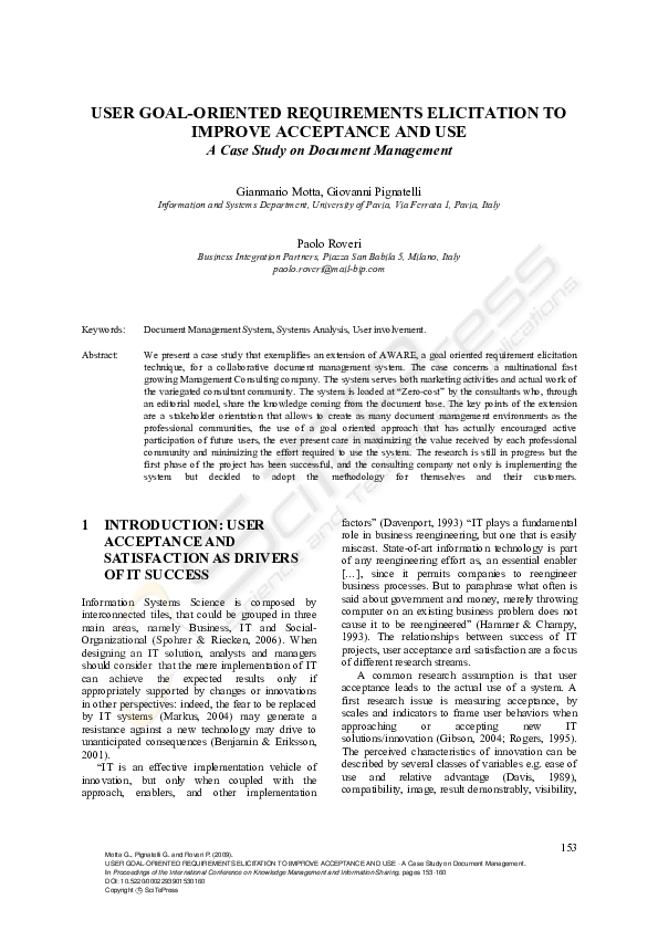 (PDF) USER GOAL-ORIENTED REQUIREMENTS ELICITATION TO IMPROVE ACCEPTANCE AND USE - A Case Study ...