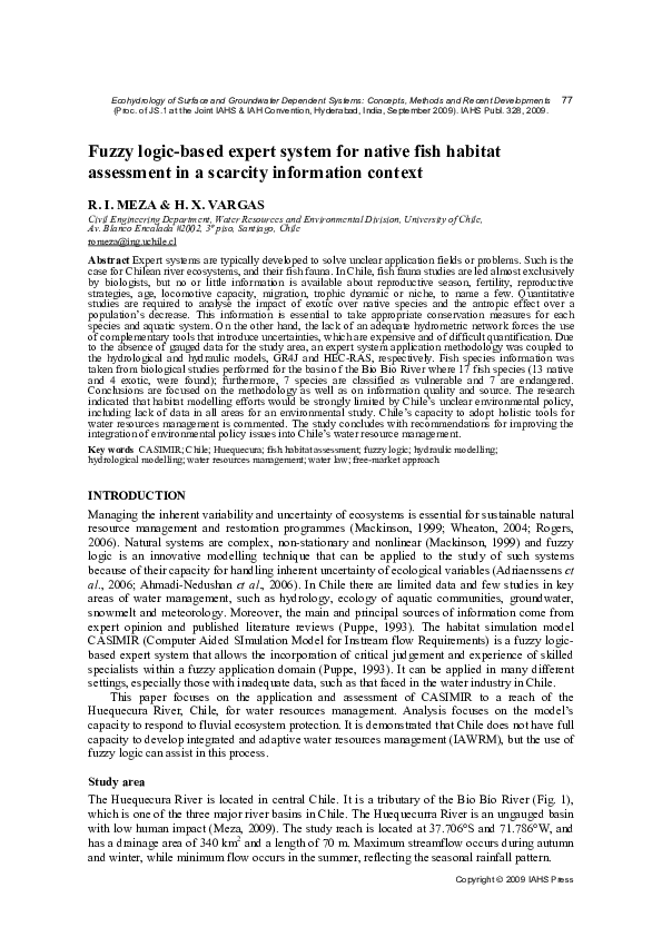 (PDF) Fuzzy logic-based expert system for native fish habitat assessment in a scarcity ...