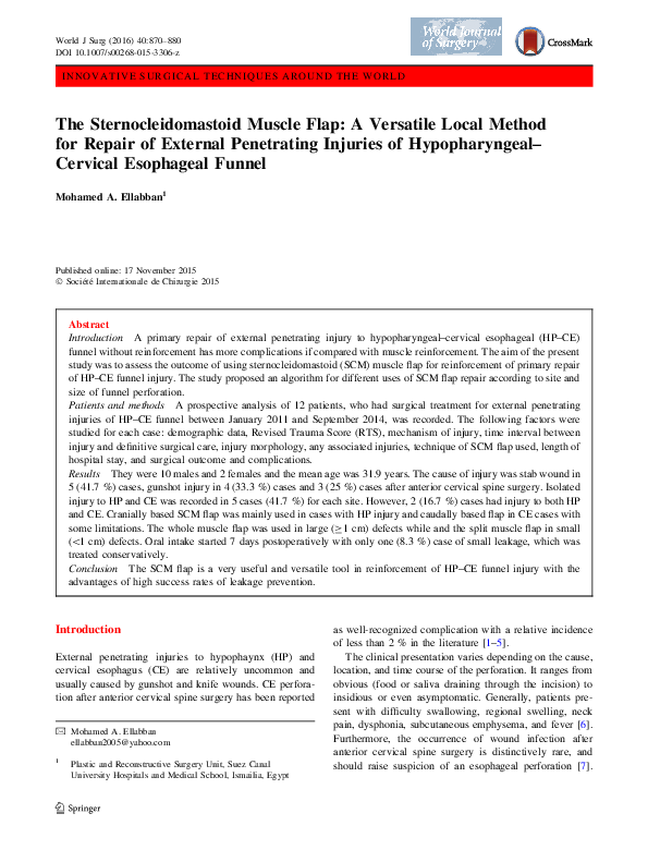 (PDF) The Sternocleidomastoid Muscle Flap: A Versatile Local Method for ...