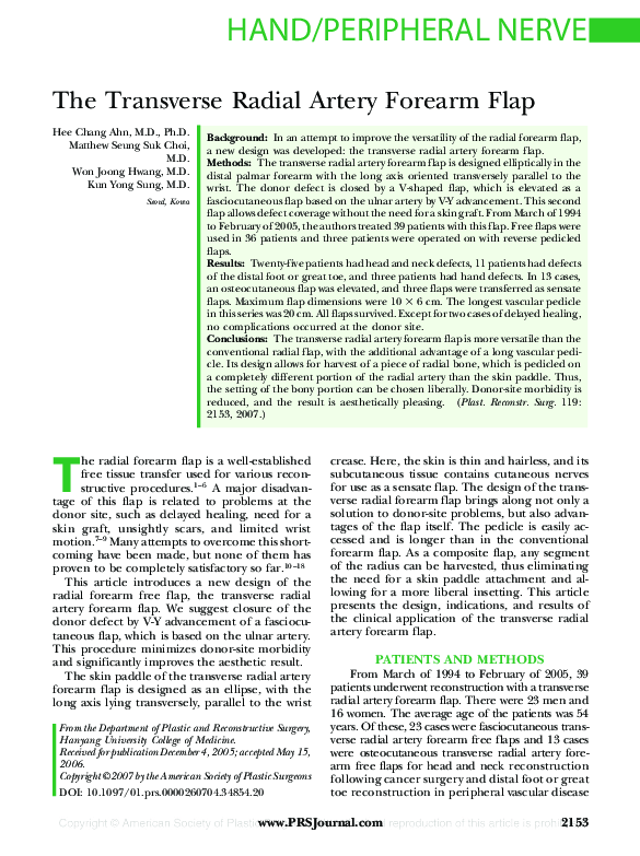 (PDF) The Transverse Radial Artery Forearm Flap | Mohamed Ellabban ...