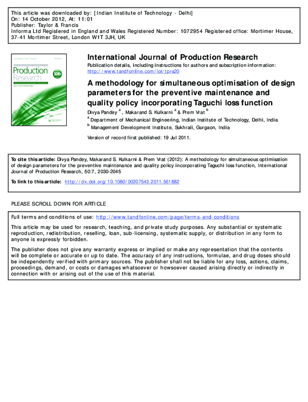 Pdf A Methodology For Simultaneous Optimisation Of Design Parameters