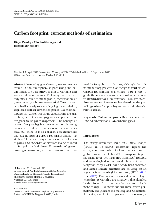 Pdf Carbon Footprint Current Methods Of Estimation