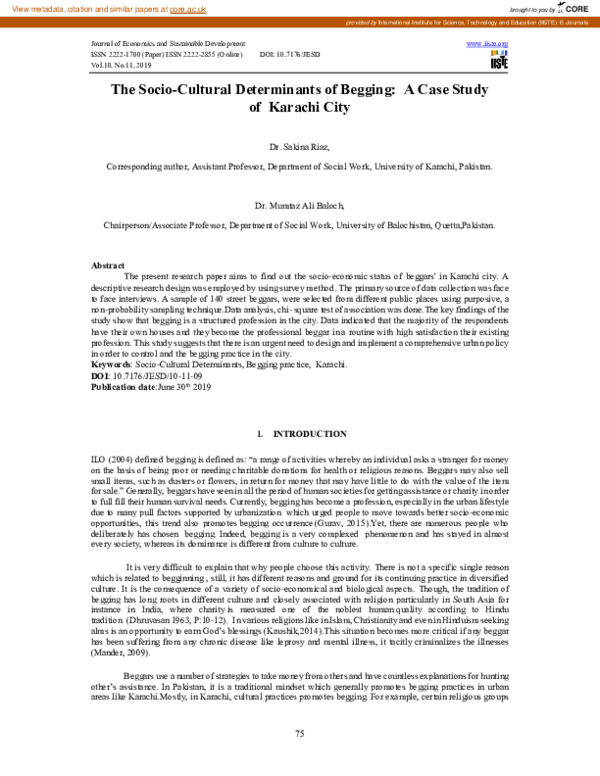 (PDF) The Socio-Cultural Determinants of Begging: A Case Study of ...