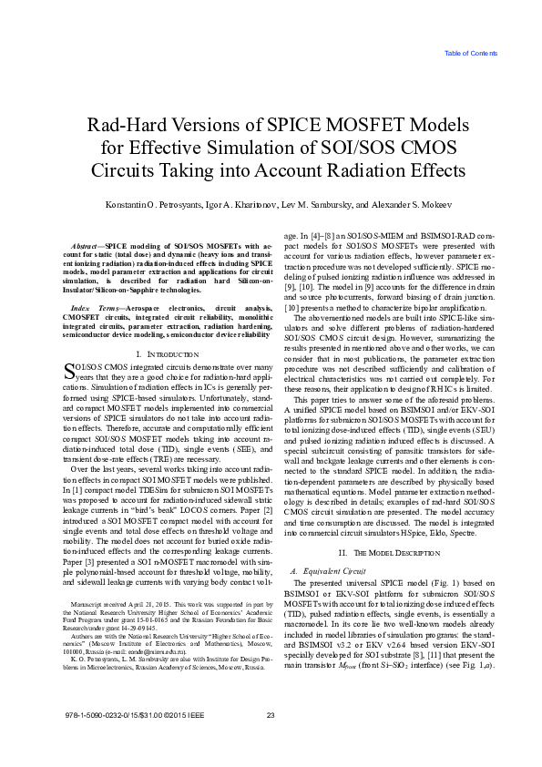 (PDF) Rad-Hard Versions of SPICE MOSFET Models for Effective Simulation of SOI/SOS CMOS Circuits ...