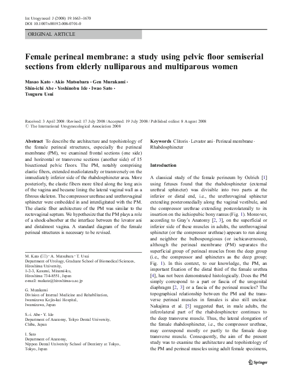 (PDF) Female perineal membrane: a study using pelvic floor semiserial ...
