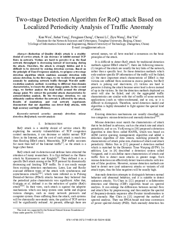(PDF) Two-stage detection algorithm for RoQ attack based on localized periodicity analysis of ...