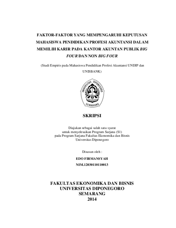 (PDF) FAKTOR-FAKTOR YANG MEMPENGARUHI KEPUTUSAN MAHASISWA PENDIDIKAN PROFESI AKUNTANSI DALAM ...