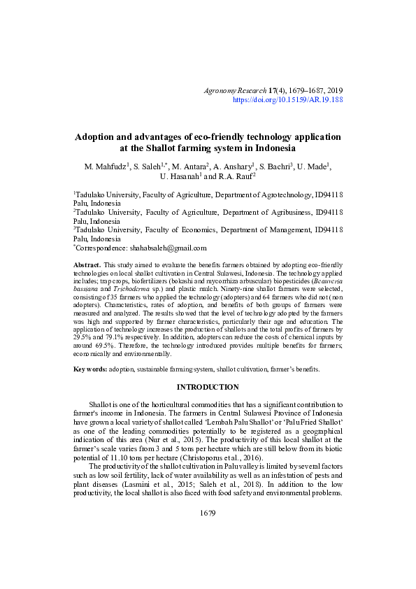 (PDF) Adoption and advantages of eco-friendly technology application at the Shallot farming ...