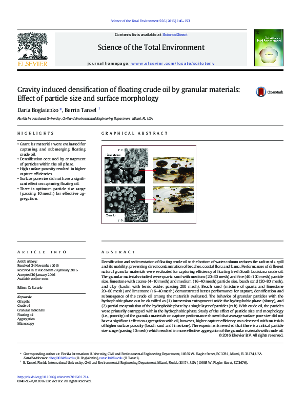 (PDF) Gravity induced densification of floating crude oil by granular ...