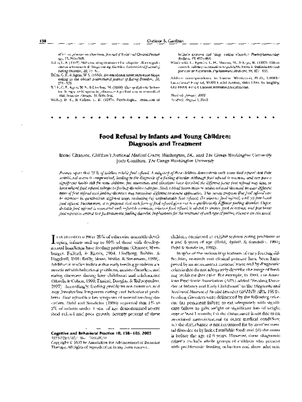 (PDF) Food refusal by infants and young children: Diagnosis and treatment