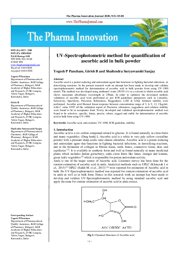 (PDF) UV-Spectrophotometric method for quantification of ascorbic acid ...