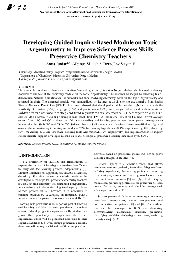 (PDF) Developing Guided Inquiry-Based Module on Topic Argentometry to Improve Science Process ...