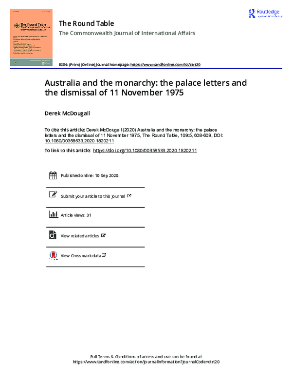 (PDF) Australia and the monarchy: the palace letters and the dismissal ...