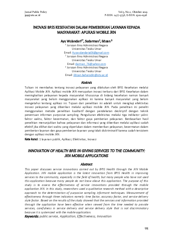 Pdf Inovasi Bpjs Kesehatan Dalam Pemberian Layanan Kepada Masyarakat