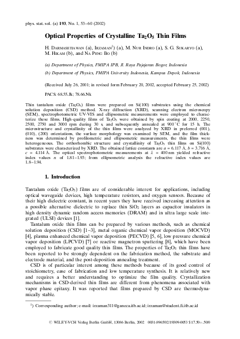 (PDF) Optical Properties of Crystalline Ta2O5 Thin Films