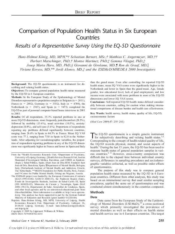 (PDF) Comparison of Population Health Status in Six European Countries