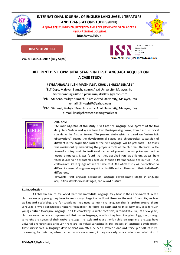 (PDF) Different Developmental Stages in First Language Acquisition a ...