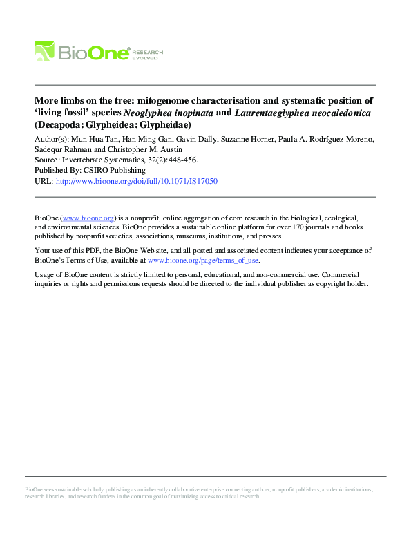 (PDF) More limbs on the tree: mitogenome characterisation and ...