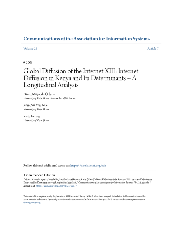 (PDF) Global Diffusion of the Internet XIII: Internet Diffusion in Kenya and Its Determinants ...