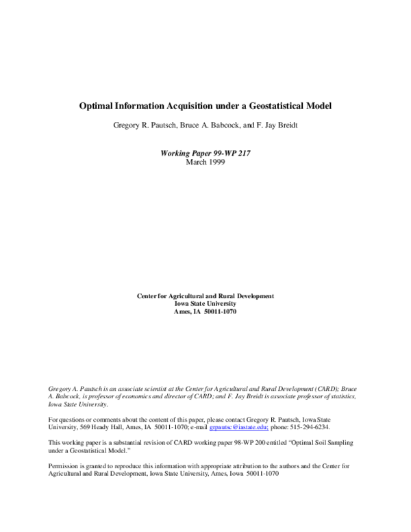 (PDF) Optimal Information Acquisition under a Geostatistical Model
