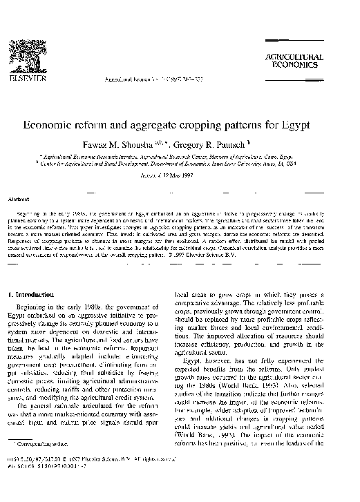 (PDF) Economic reform and aggregate cropping patterns for Egypt ...