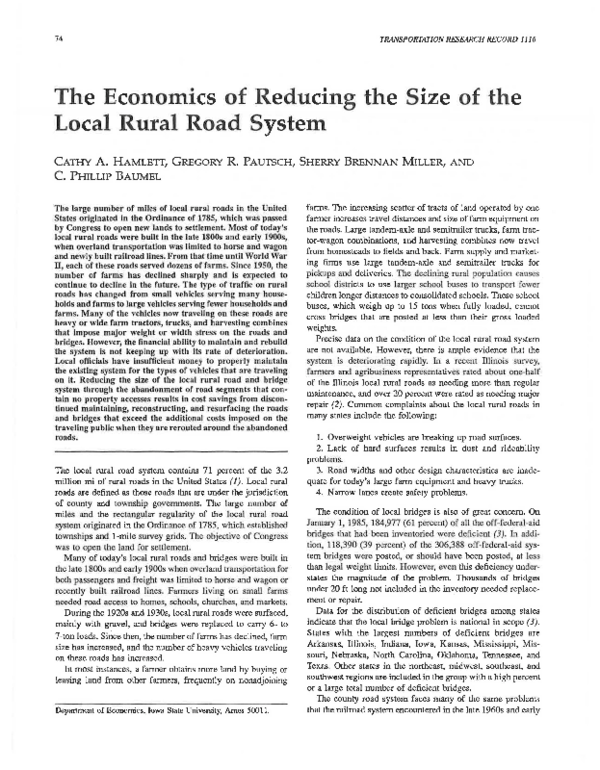 (PDF) The Economics of Reducing the Size of the Local Rural Road System