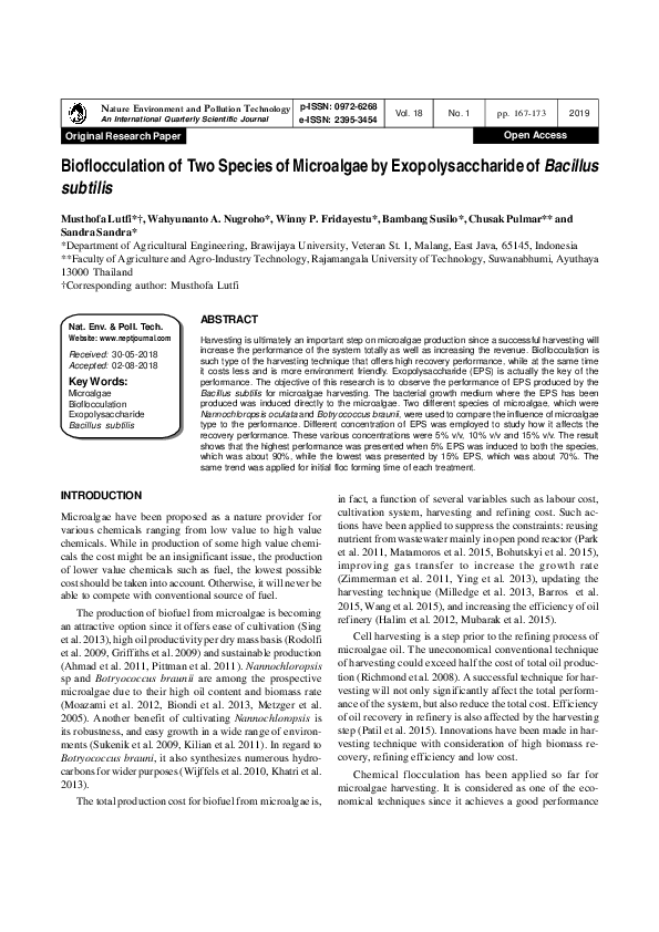 (PDF) Bioflocculation of Two Species of Microalgae by Exopolysaccharide ...