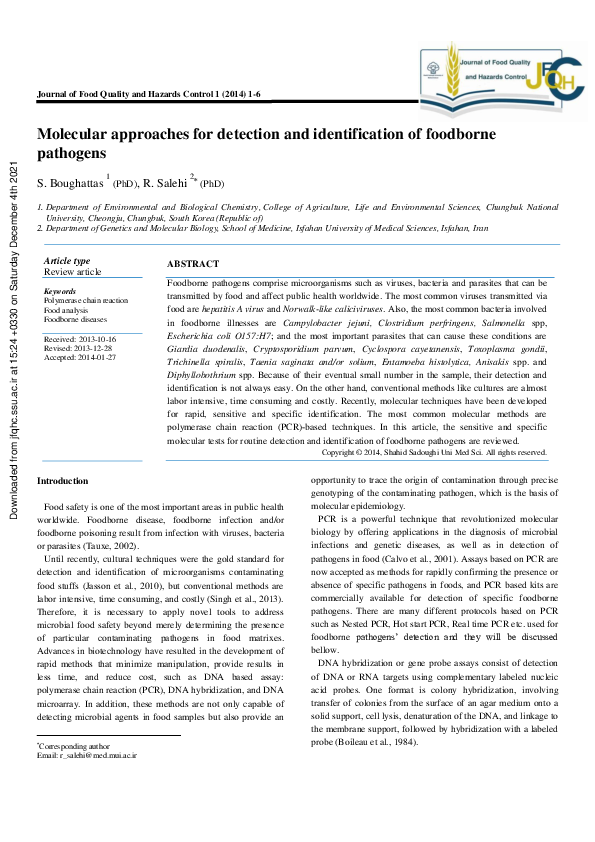 Pdf Molecular Approaches For Detection And Identification Of Foodborne Pathogens