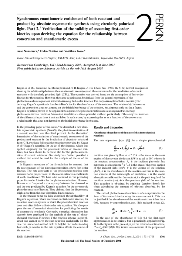 (PDF) Synchronous enantiomeric enrichment of both reactant and product ...