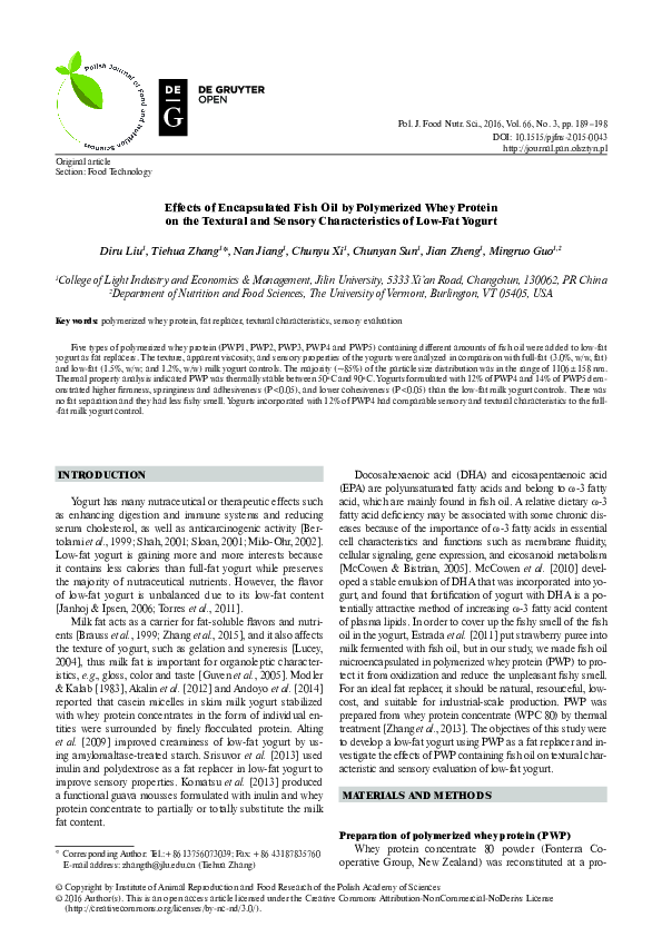 (PDF) Effects of Encapsulated Fish Oil by Polymerized Whey Protein on ...