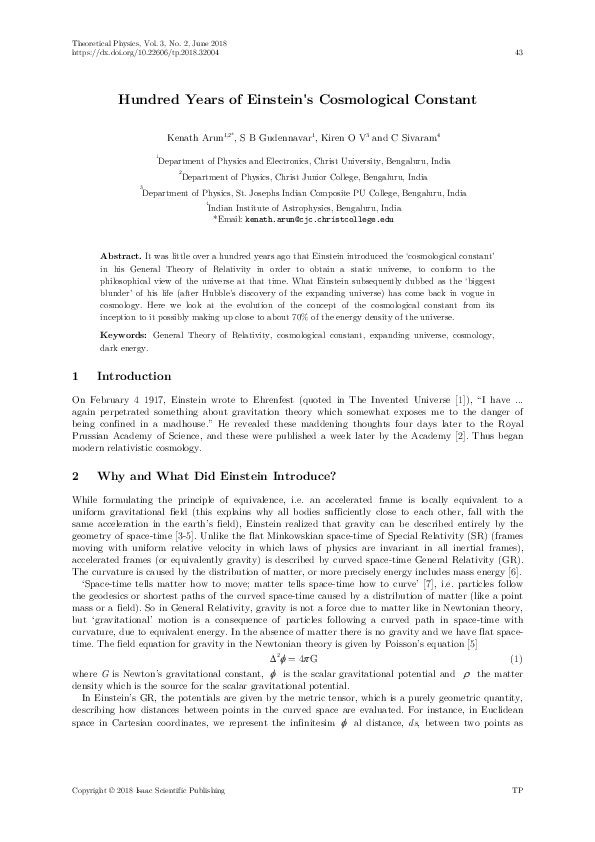 (PDF) Hundred Years of Einstein's Cosmological Constant