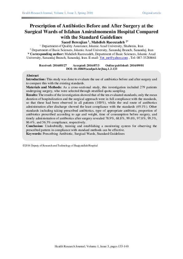 (PDF) Prescription of Antibiotics Before and After Surgery at the ...