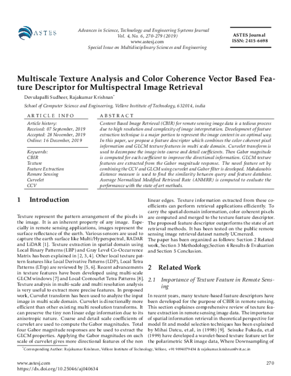 (PDF) Multiscale Texture Analysis and Color Coherence Vector Based Feature Descriptor for ...