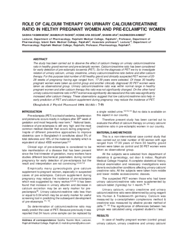 (PDF) Role of Calcium Therapy on Urinary Calcium/Creatinine Ratio in ...