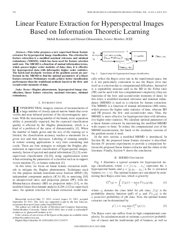 (PDF) Linear Feature Extraction for Hyperspectral Images Based on Information Theoretic Learning ...