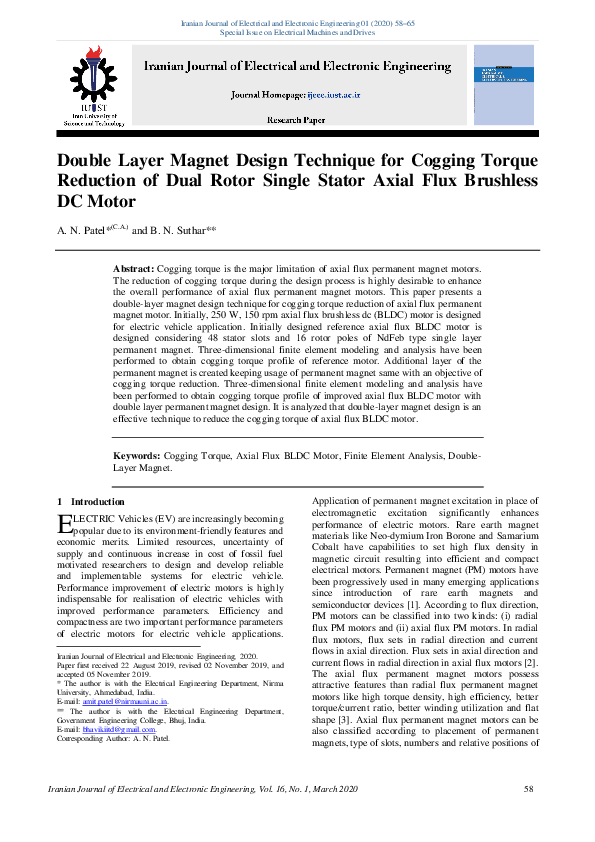Pdf Double Layer Magnet Design Technique For Cogging Torque Reduction Of Dual Rotor Single