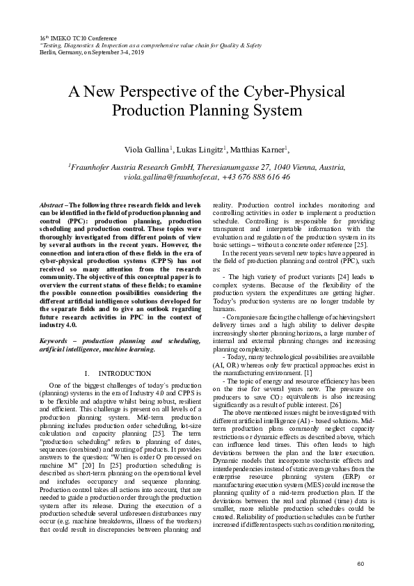 (PDF) A New Perspective of the Cyber-Physical Production Planning System