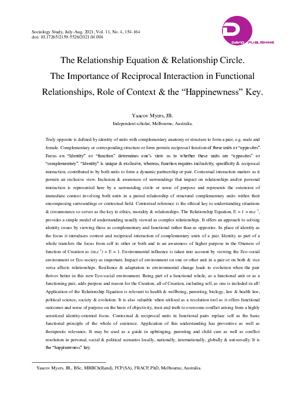 (PDF) The Relationship Equation & Relationship Circle. The Importance ...
