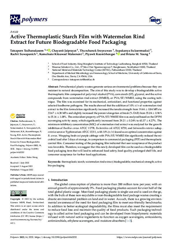 (PDF) Active Thermoplastic Starch Film with Watermelon Rind Extract for ...