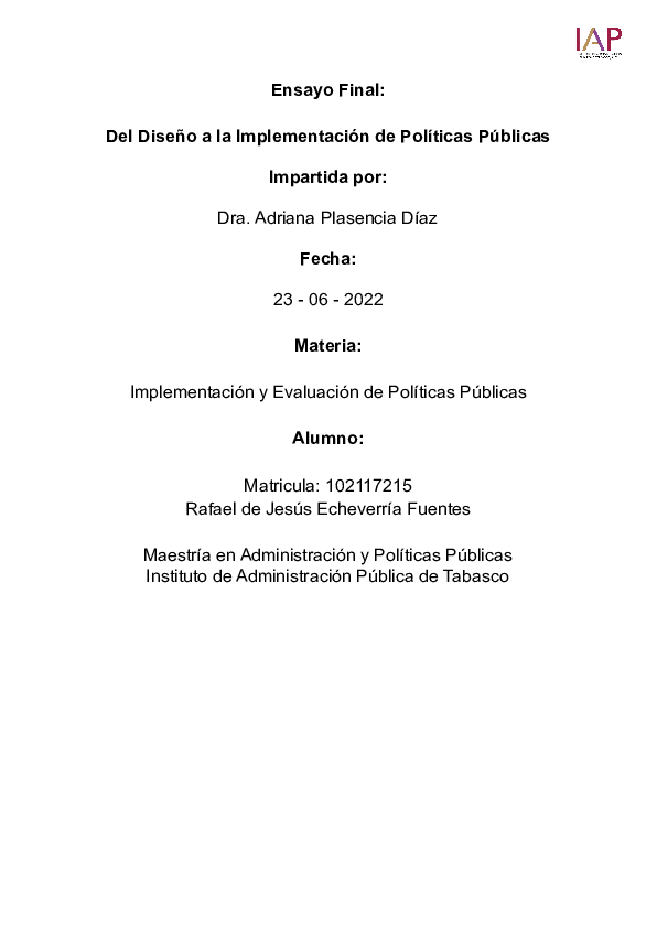 (PDF) Del Diseño a la Implementación de Políticas Públicas