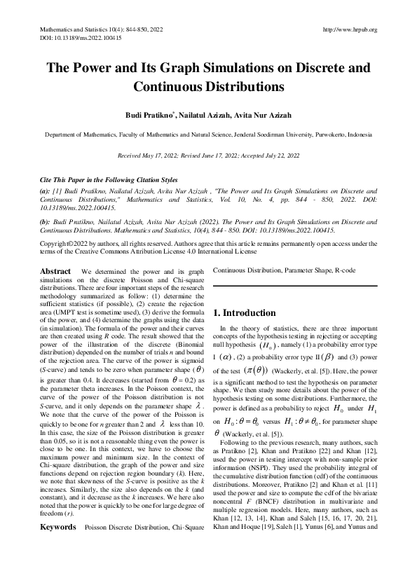 (PDF) The Power and Its Graph Simulations on Discrete and Continuous Distributions