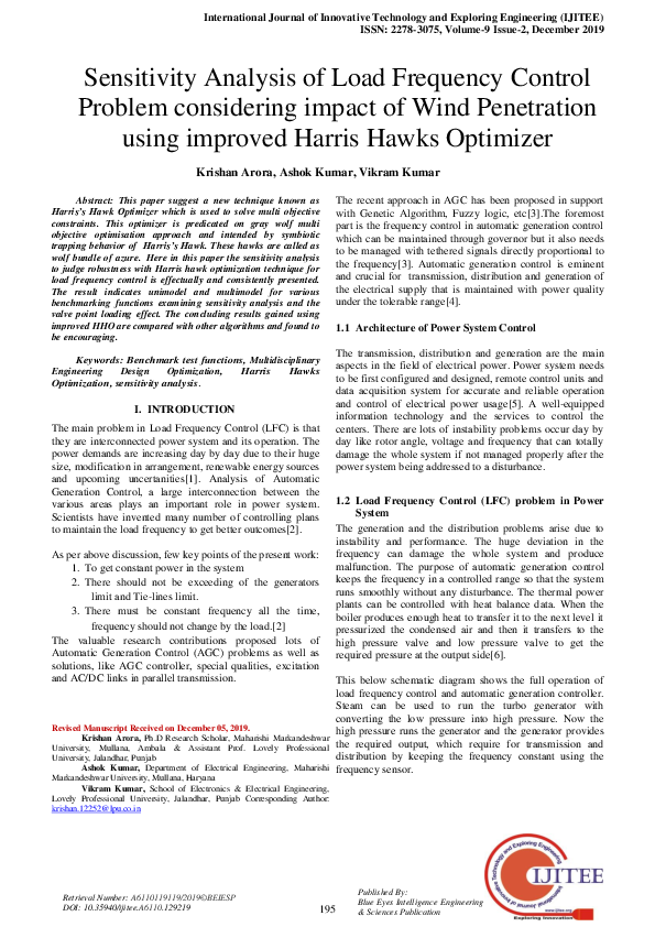 Pdf Sensitivity Analysis Of Load Frequency Control Problem Considering Impact Of Wind