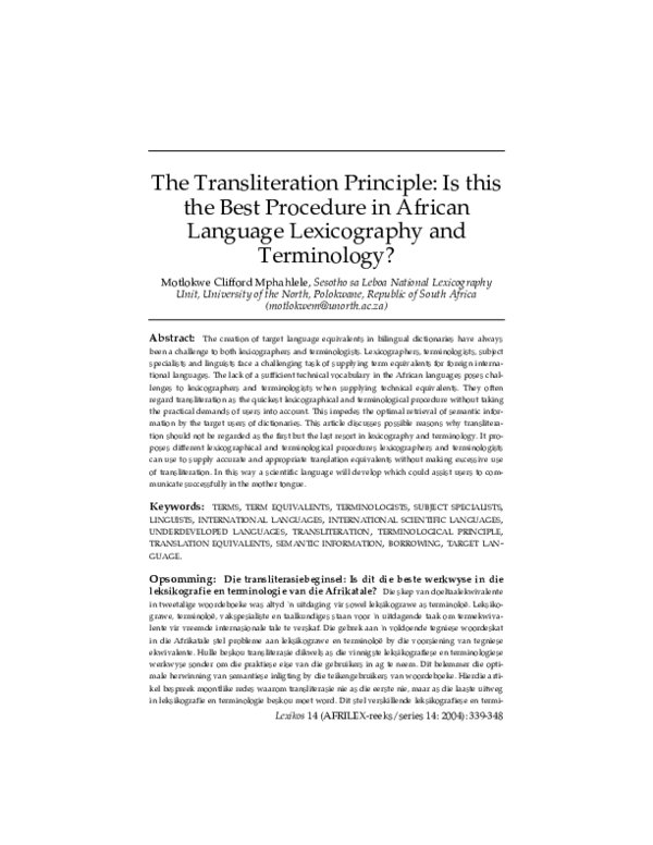 (PDF) The transliteration principle: is this the best procedure in ...