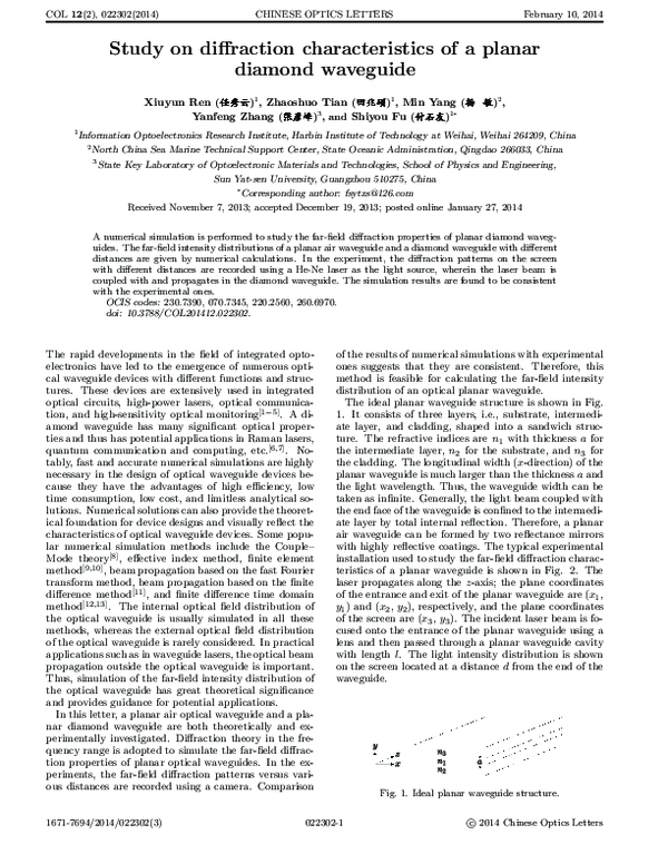 (PDF) Study on diffraction characteristics of a planar diamond waveguide